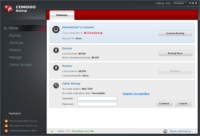 Backup Software, Online Backup, Data Backup Tool | Comodo Internet Security v7.0